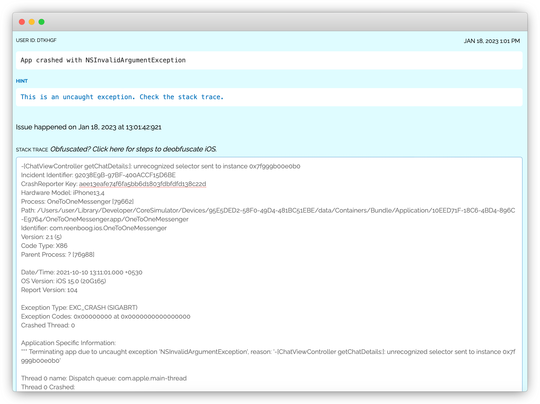 Report Bugs In Ios Apps Detect Performance Issues Memory Leaks Crashes Frame Rate Issues